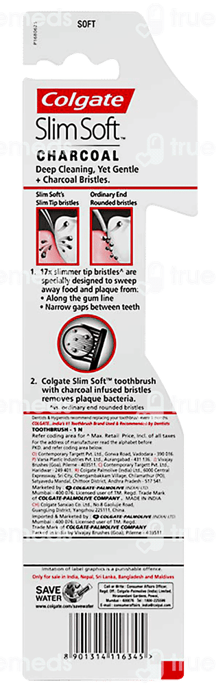 Colgate Slim Soft Charcoal Toothbrush 1 - Uses, Side Effects, Dosage ...