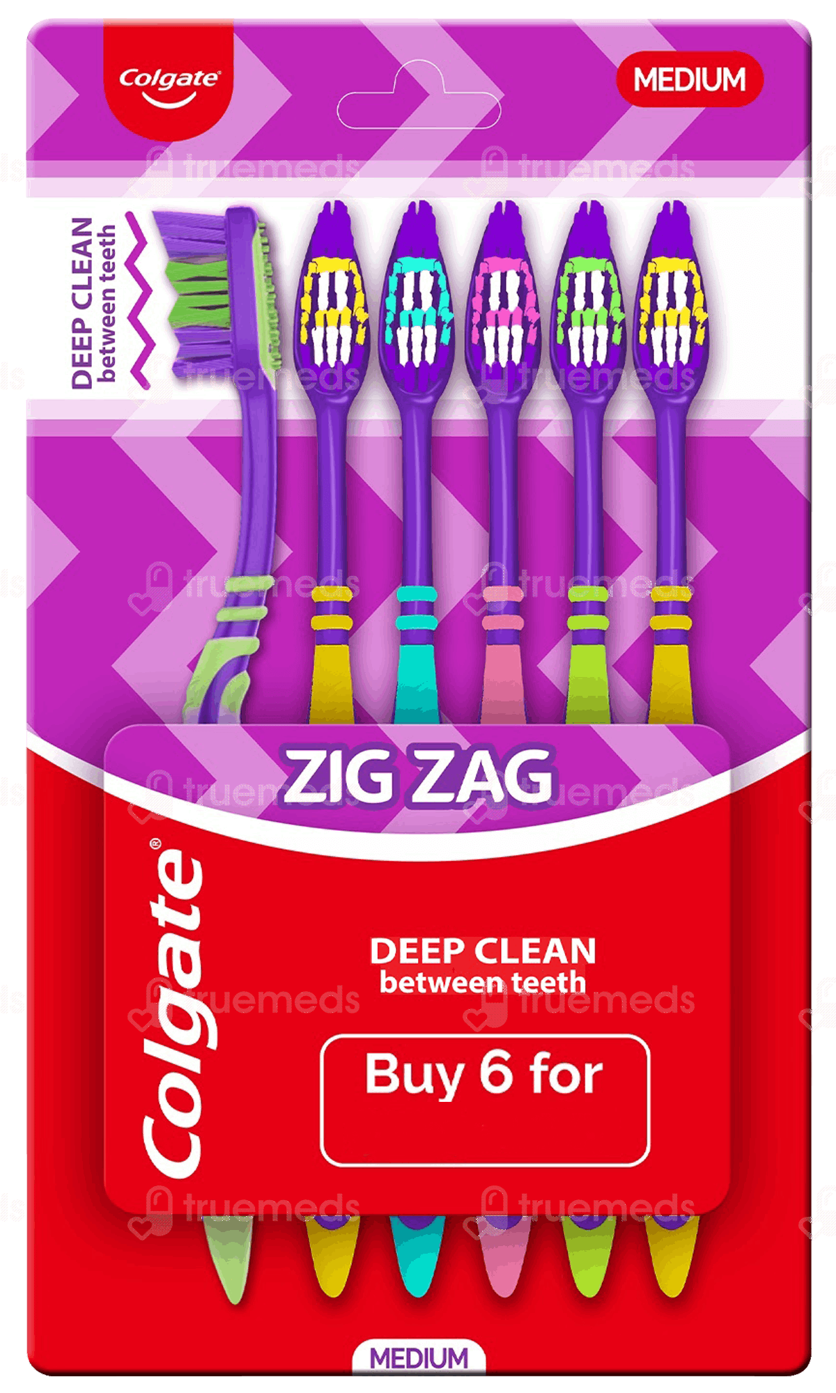 Colgate Zig Zag Deep Clean Medium Toothbrush 6 - Uses, Side Effects ...
