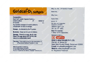 Goldcal D3 60000 Iu Capsule 4 - Uses, Side Effects, Dosage, Price ...