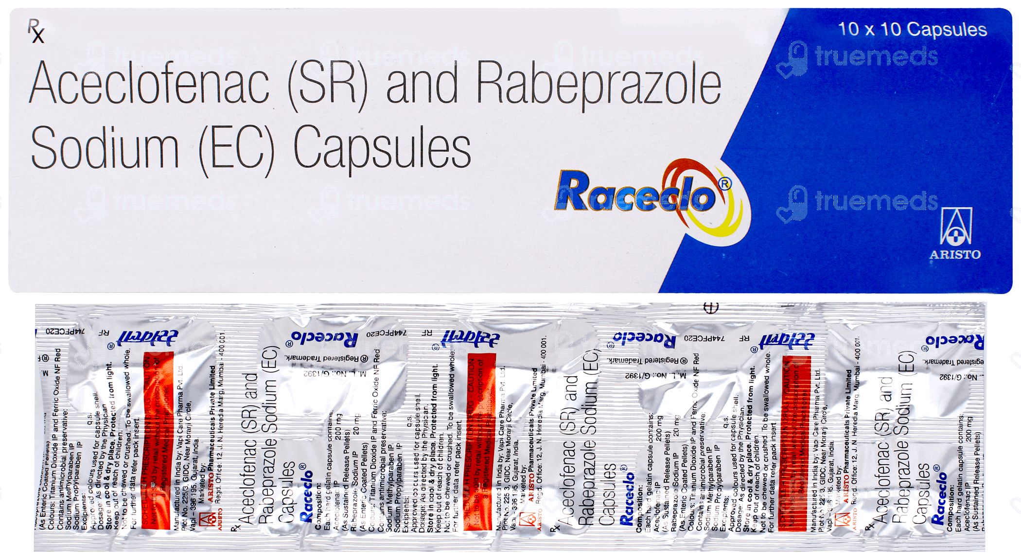 Raceclo 20020 Mg Capsule 10 - Uses, Side Effects, Dosage, Price | Truemeds