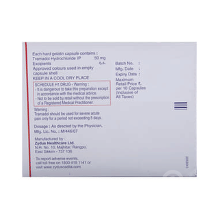 Tramazac 50 Mg Capsule 10 - Uses, Side Effects, Dosage, Price | Truemeds