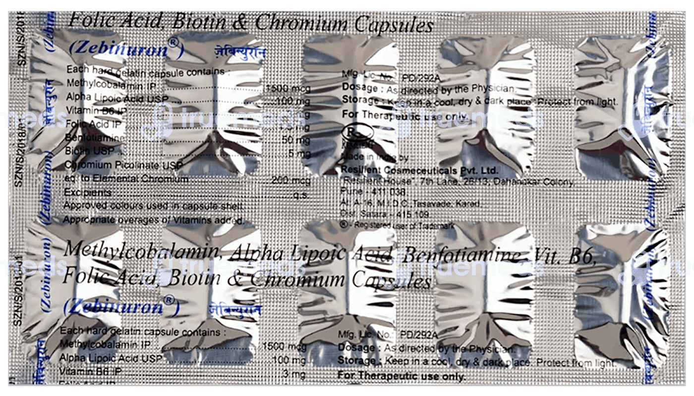 Zebinuron Capsule 10 - Uses, Side Effects, Dosage, Price | Truemeds