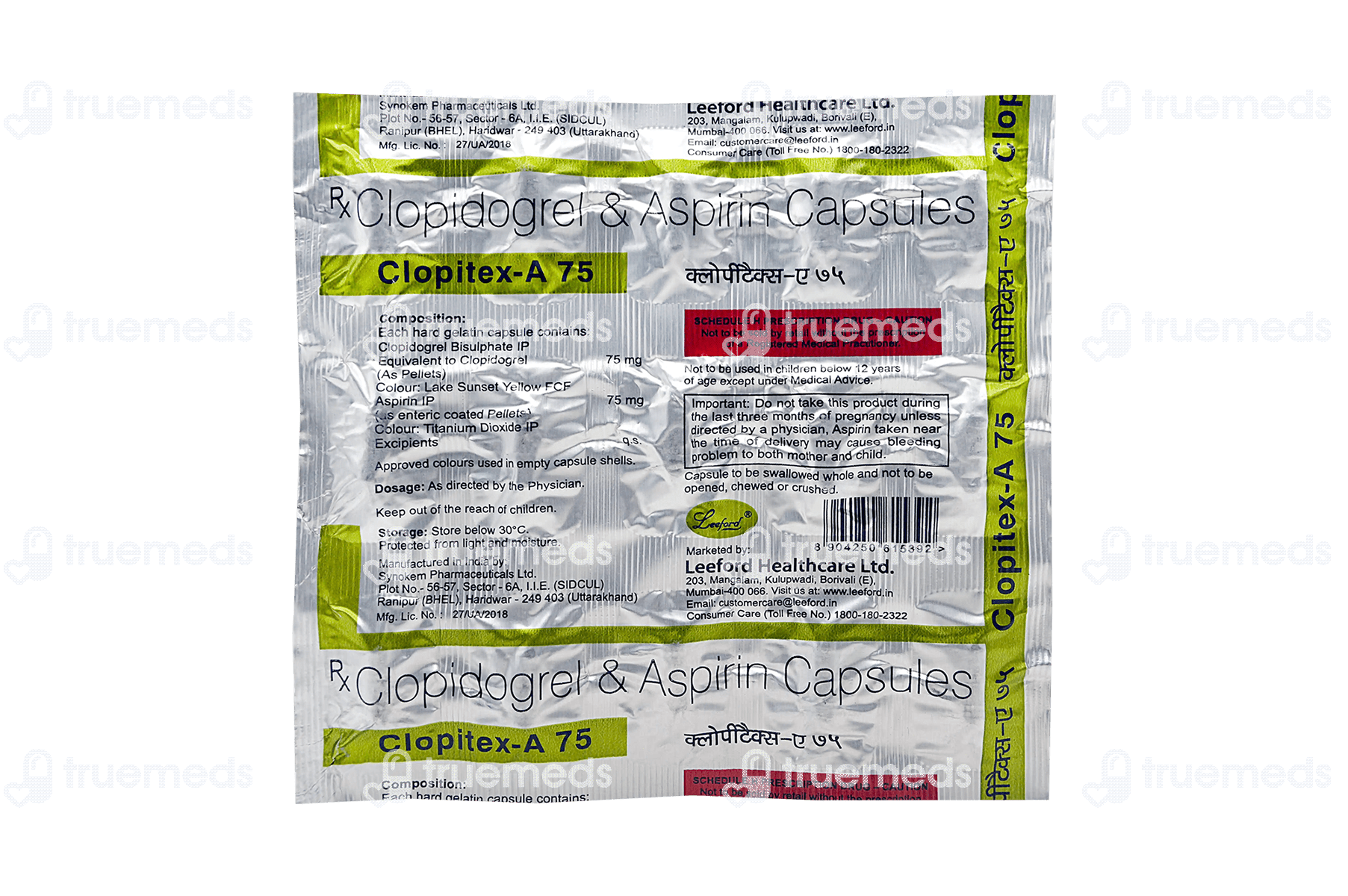 Clopitex A 75/75 MG | Order Clopitex A 75/75 MG Capsule Online at Truemeds