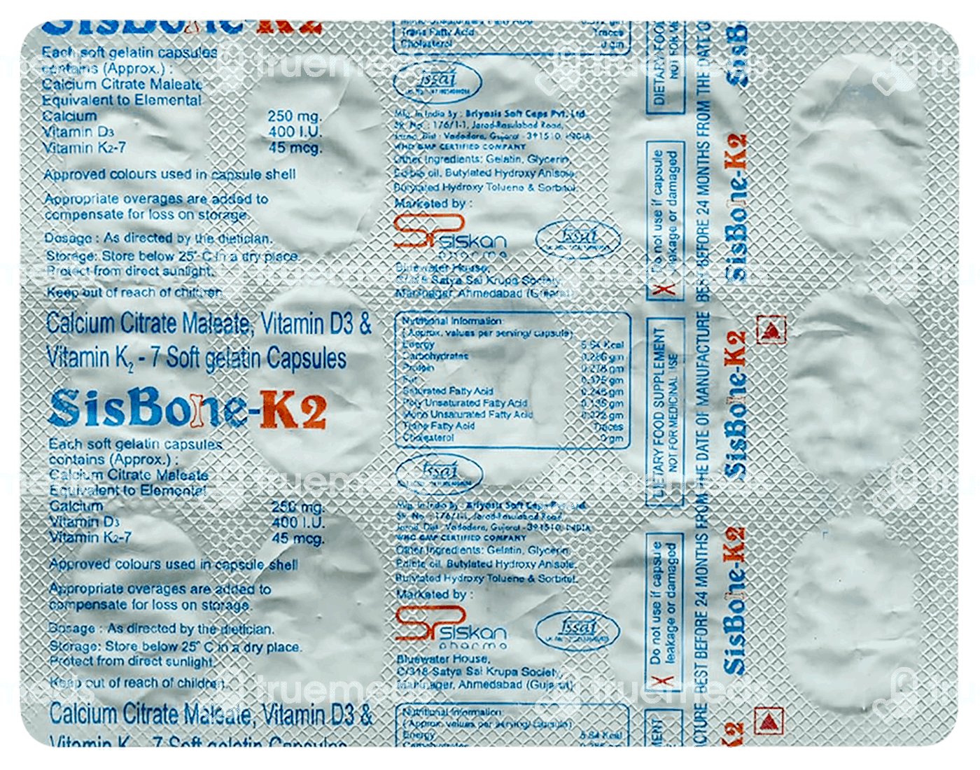 Sisbone K2 Soft Gelatin Capsule 15 - Uses, Side Effects, Dosage, Price ...