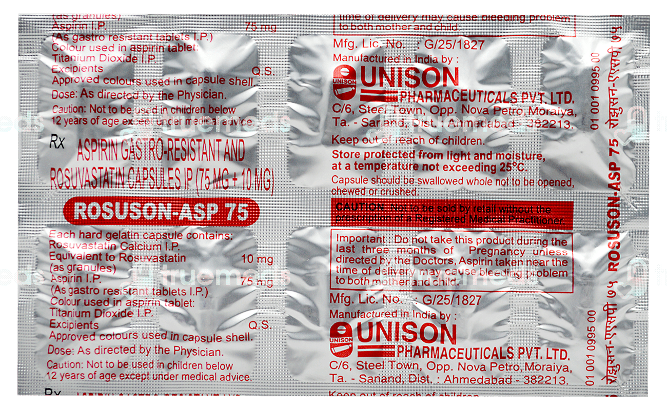 Rosuson Asp 1075 Mg Capsule 10 - Uses, Side Effects, Dosage, Price ...