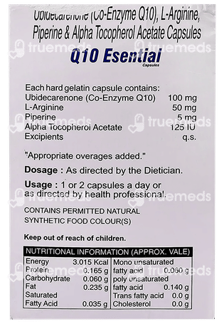 Q10 Esential Capsule 10 - Uses, Side Effects, Dosage, Price | Truemeds