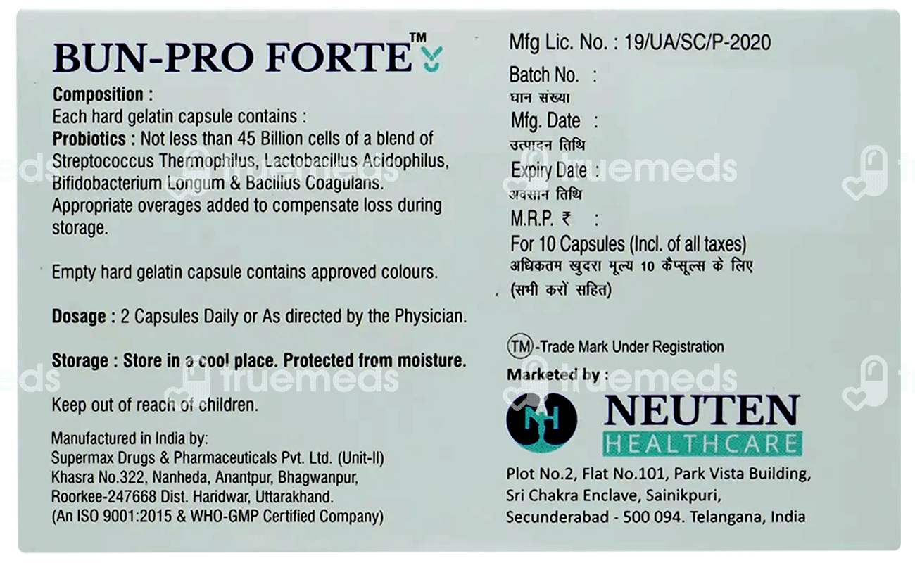 Bun Pro Forte Capsule 10 - Uses, Side Effects, Dosage, Price | Truemeds