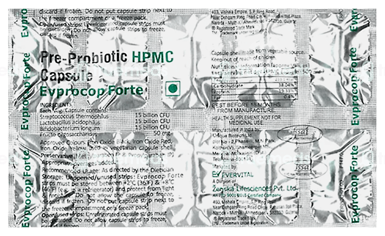 Evprocop Forte Capsule 10 - Uses, Side Effects, Dosage, Price | Truemeds