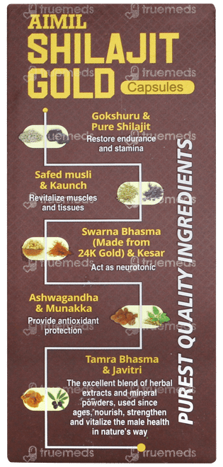 Aimil Shilajit Gold Capsule 20 - Uses, Side Effects, Dosage, Price | Truemeds