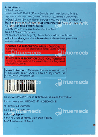 Insugen 30/70 100 IU Cartridge 3 ML (pack Of | Order Insugen 30/70 100 ...