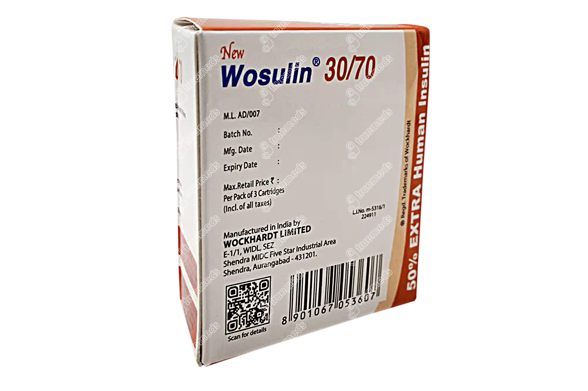 Wosulin 30/70 100 IU Cartridge 3 ML (pack Of | Order WOSULIN 30/70 100 ...