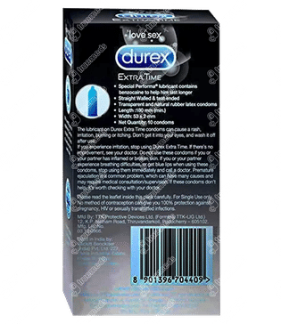 Durex Extra Time Intense Chocolate Condom Pack Of 10 - Uses, Side ...