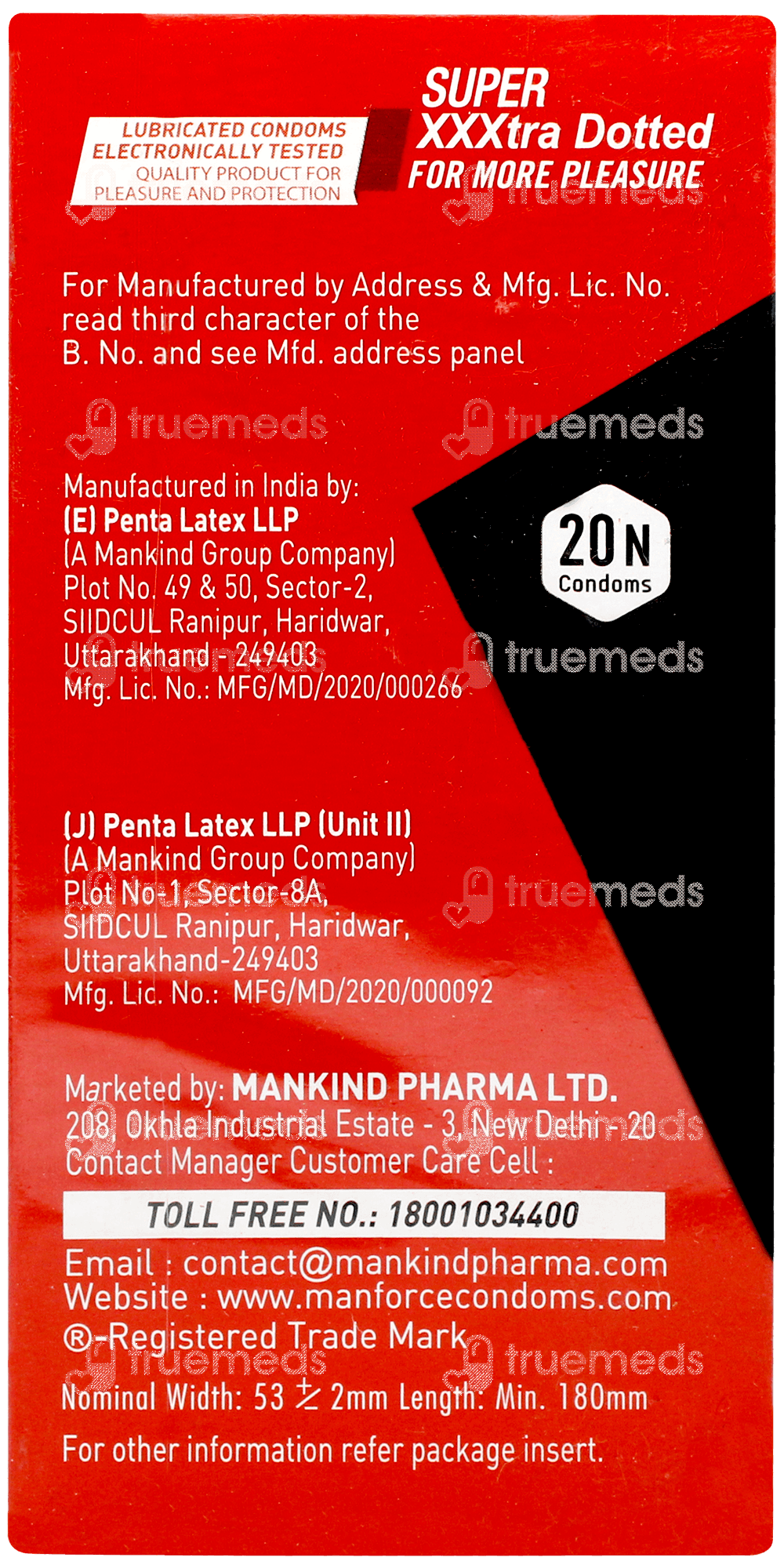 Manforce Xotic 1500 Dots Strawberry Flavoured Condoms 20 - Uses, Side Effects, Dosage, Price ...