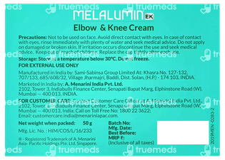 Melalumin Ek Elbowknee Cream 50 Gm - Uses, Side Effects, Dosage, Price ...