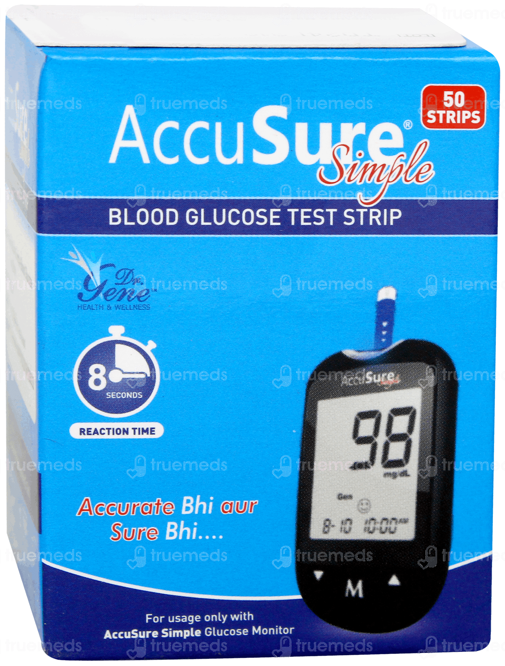 Accusure Simple Blood Glucose Test Strip 50 - Uses, Side Effects ...