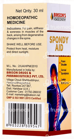 Baksons Spondy Aid Drop 30 Ml - Uses, Side Effects, Dosage, Price | Truemeds