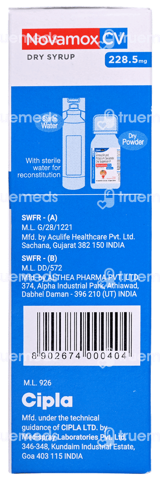 Novamox Cv 200/28.5 Mg Dry Syrup: Uses, Side Effects, Price & Substitutes