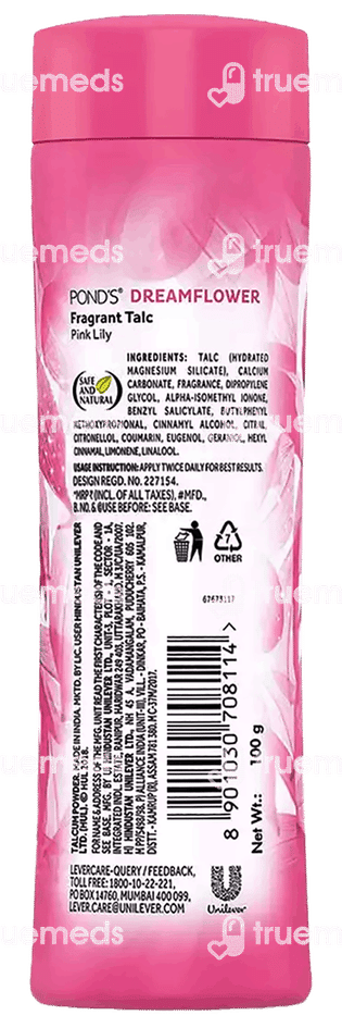 Ponds Talc Powder Dreamflower Pink Lily 100 Gm - Uses, Side Effects ...