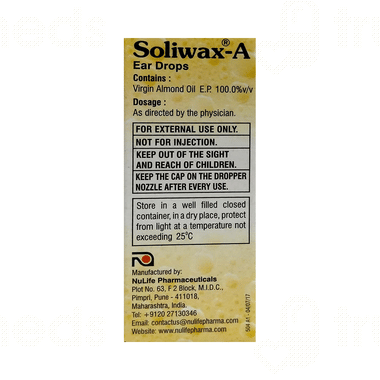 Soliwax A Ear Drops 10 Ml - Uses, Side Effects, Dosage, Price | Truemeds