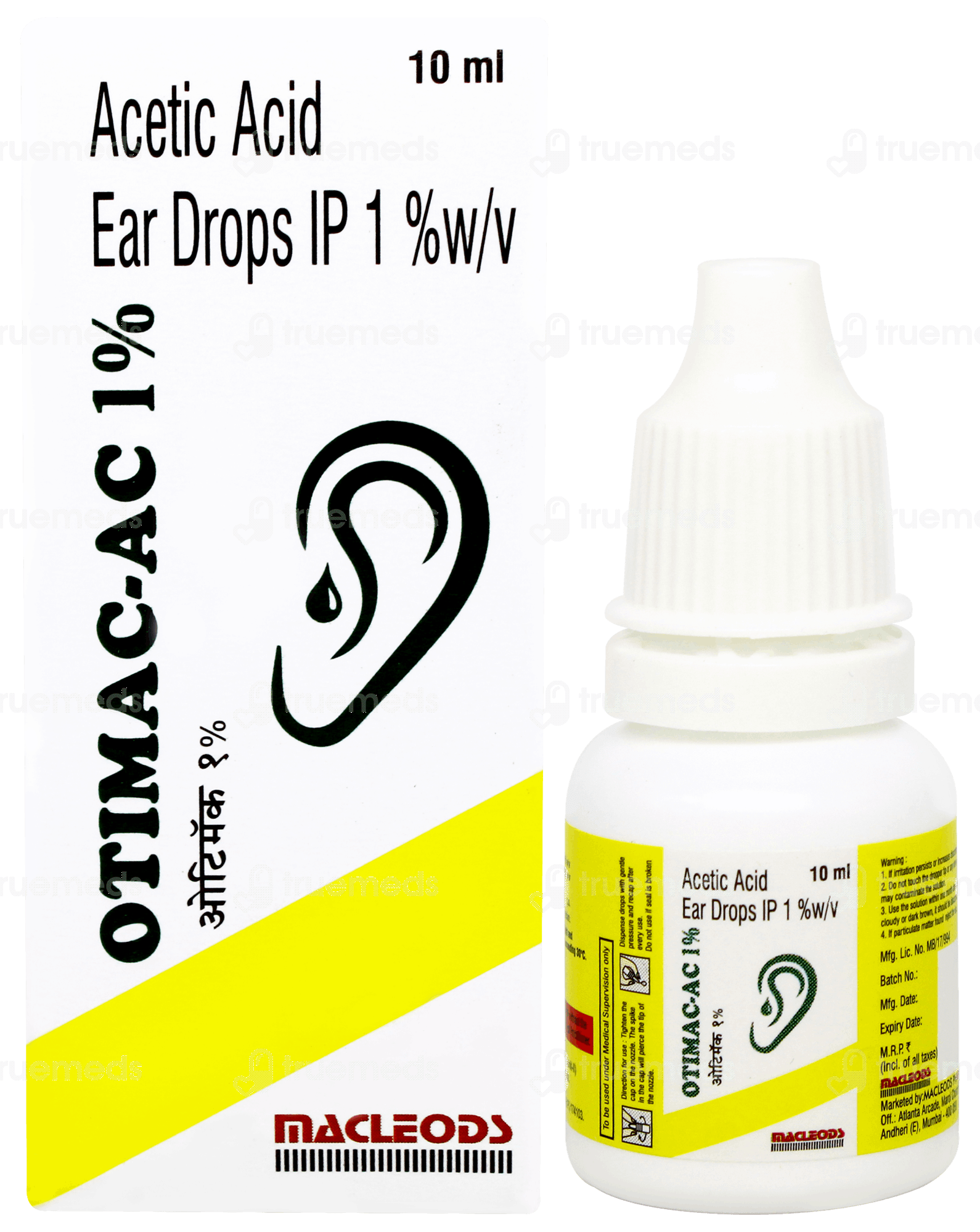 Otimac Ac 1 Ear Drops 10ml - Uses, Side Effects, Dosage, Price | Truemeds