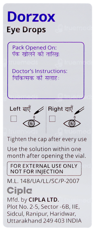 Dorzox 2 Eye Drops 5 Ml - Uses, Side Effects, Dosage, Price | Truemeds