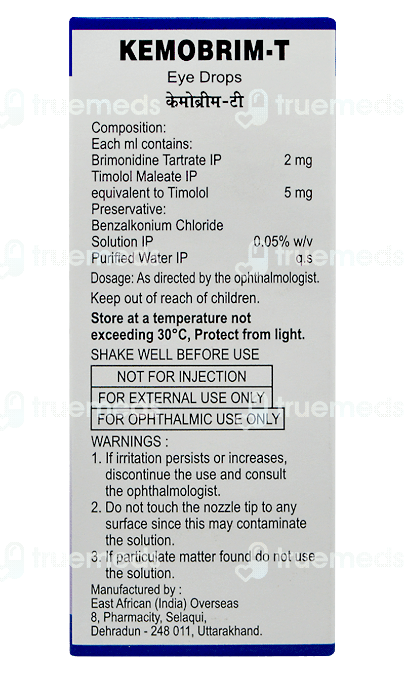 Kemobrim T Eye Drops 5 Ml - Uses, Side Effects, Dosage, Price | Truemeds