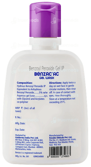Benzac Ac Gel Wash 100 Ml - Uses, Side Effects, Dosage, Price | Truemeds