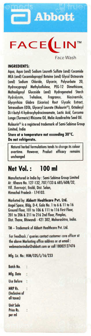 Faceclin Facewash 100 Ml - Uses, Side Effects, Dosage, Price | Truemeds