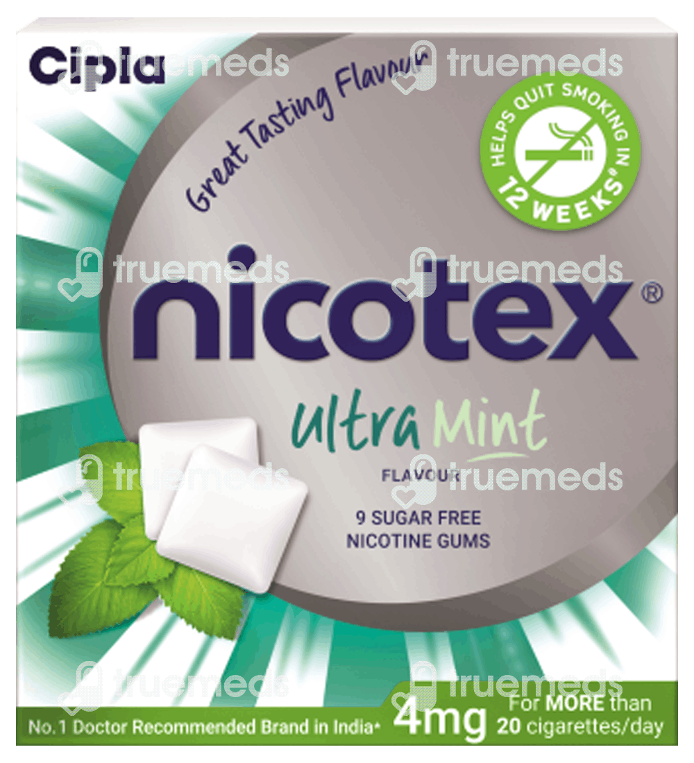 Nicotex Ultra Mint 4 Mg Sugar Free Chewinng Gum 9 - Uses, Side Effects ...