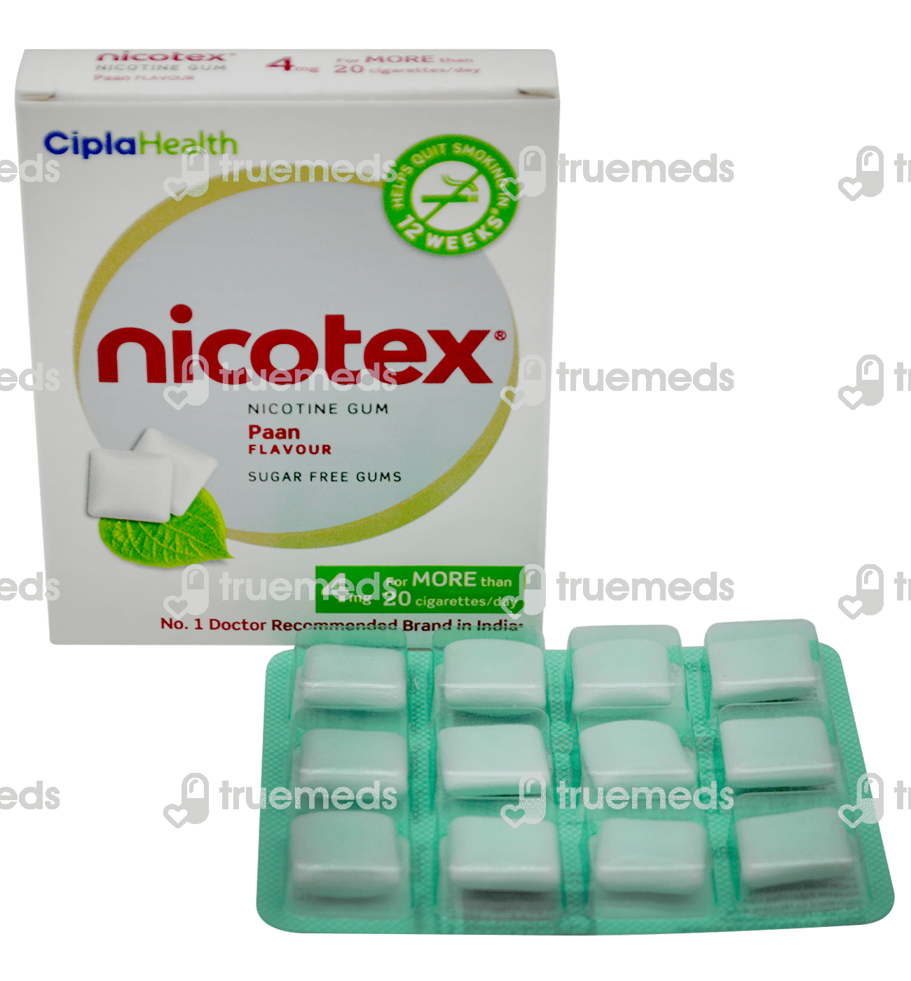 Nicotex Paan 4 Mg Sugar Free Chewing Gum 12 - Uses, Side Effects ...