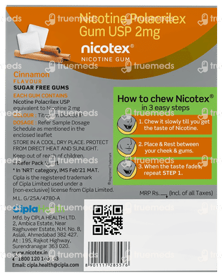 Nicotex Cinnamon 2 Mg Sugar Free Chewing Gum 12 - Uses, Side Effects ...