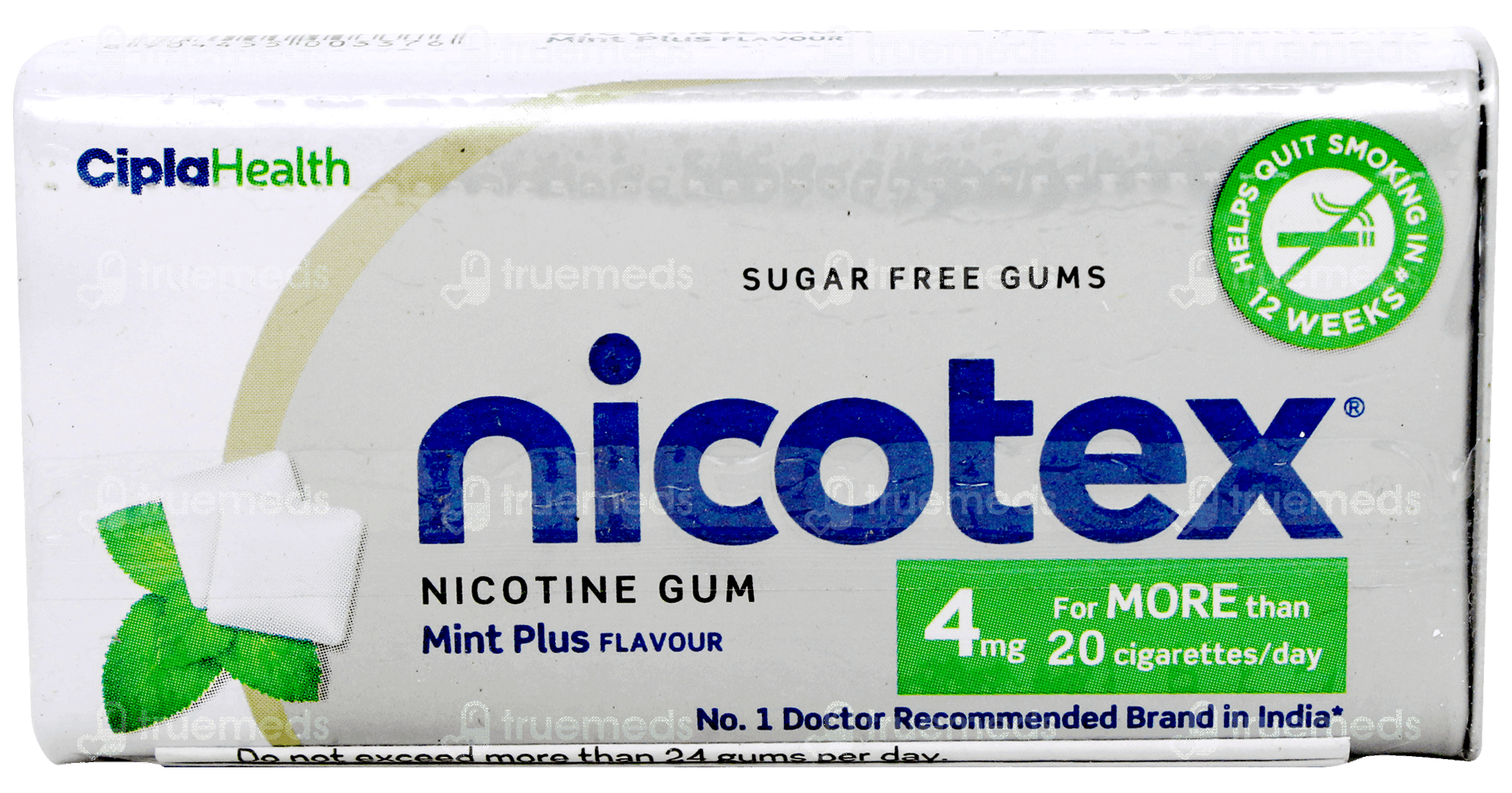 Nicotex 4mg Mint Plus Flavour Sugar Free Nicotine Gum 30 - Uses, Side ...