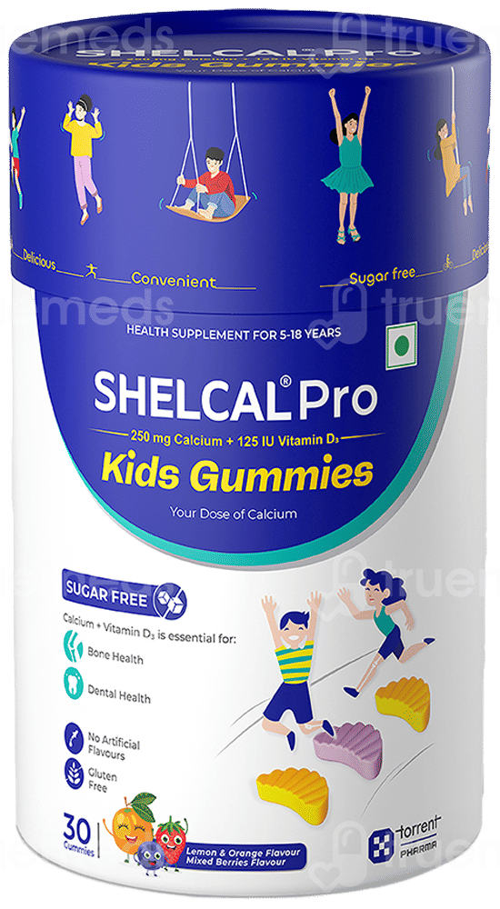 Shelcal Pro Kids Lemon Orange Mixed Berries Flavour Sugar Free Gummies ...
