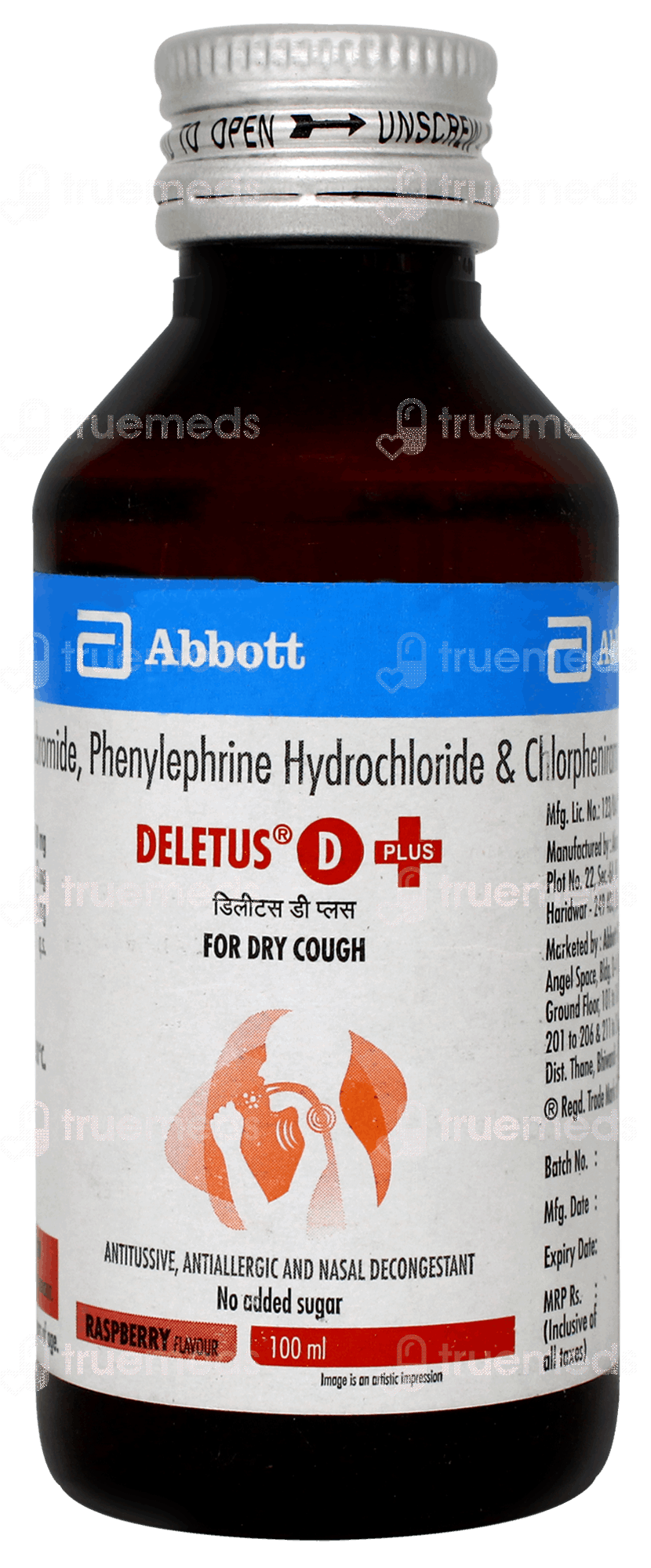 Deletus D Plus Raspberry Syrup 100 Ml - Uses, Side Effects, Dosage ...