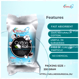 Wellness Surgical Cotton Roll 200 Gm - Uses, Side Effects, Dosage ...