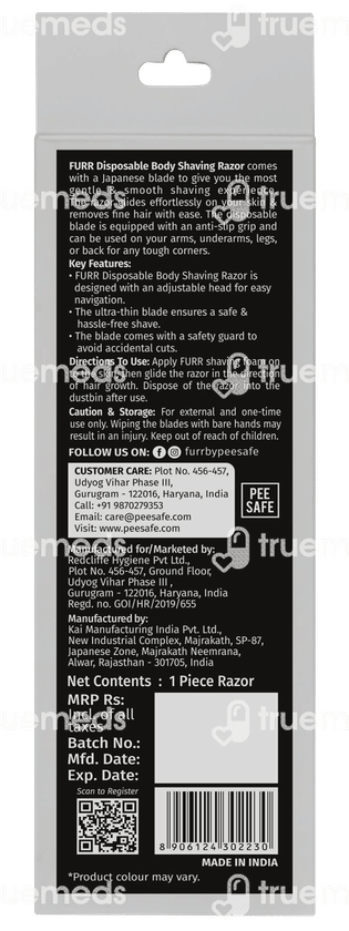 Furr By Pee Safe Disposable Body Shaving Razor Pack Of 1 - Uses, Side ...