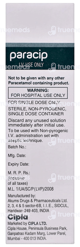 Paracip 1000 MG Infusion 100 ML | Order Paracip 1000 MG Infusion 100 ML ...