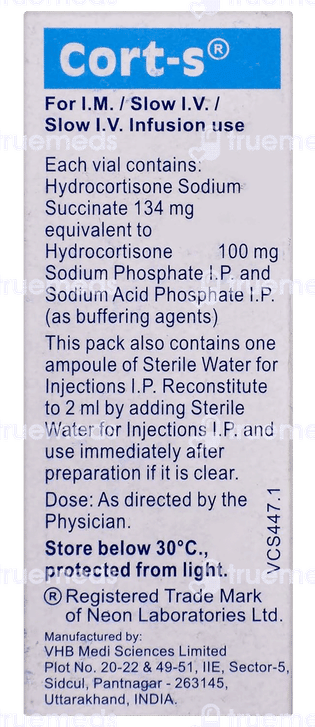 Cort S 100 Mg Injection 1 - Uses, Side Effects, Dosage, Price | Truemeds