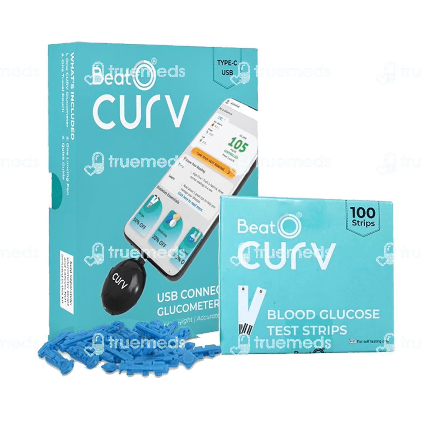 Beato Curv Smartphone Connected Glucometer Kit With 100 Strips 100 ...