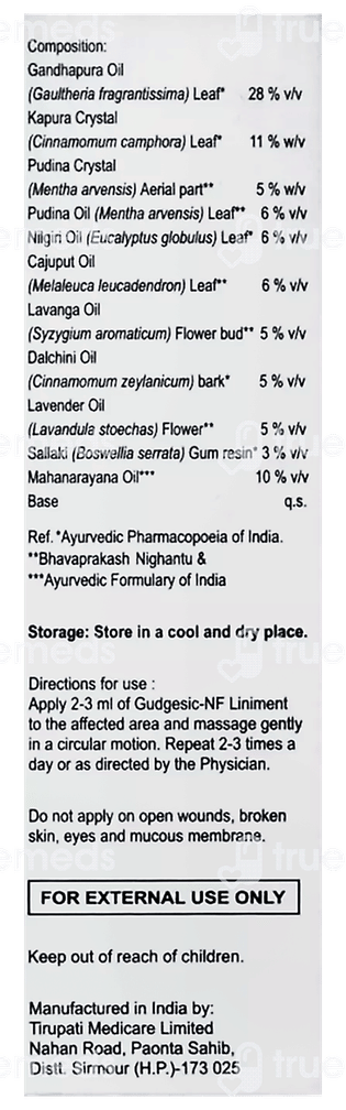 Gudgesic Nf Liniment 30 Ml - Uses, Side Effects, Dosage, Price | Truemeds