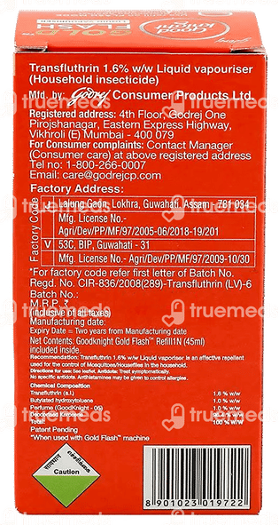 Good Knight Gold Flash Refill 45 Ml - Uses, Side Effects, Dosage, Price ...