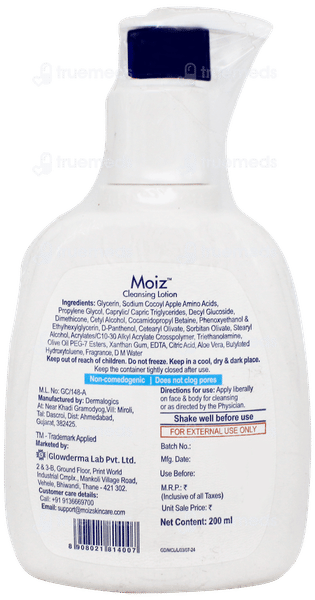 Moiz Cleansing Lotion 200 Ml - Uses, Side Effects, Dosage, Price | Truemeds