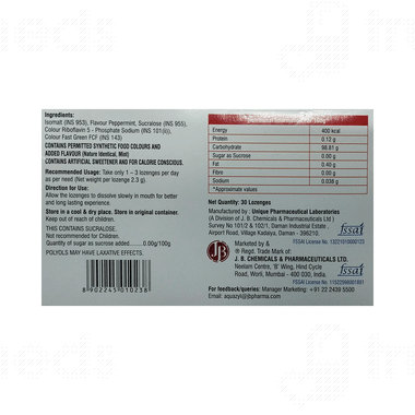 Aquazyl Isomalt Mint Flavour Lozenges 15 - Uses, Side Effects, Dosage ...