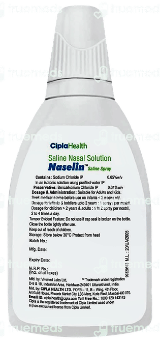 Naselin Saline Spray 20 Ml - Uses, Side Effects, Dosage, Price | Truemeds
