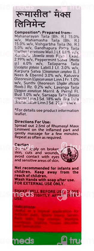 Zandu Rhumasyl Maxx Liniment 100 Ml - Uses, Side Effects, Dosage, Price ...