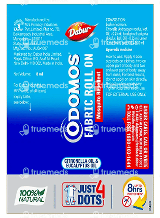 Odomos Mosquito Repellant Fabric Roll On 8 Ml - Uses, Side Effects ...