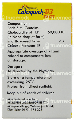 Calciquick D3 60000 IU Sugarfree Solution 5 ML | Order Calciquick D3 ...