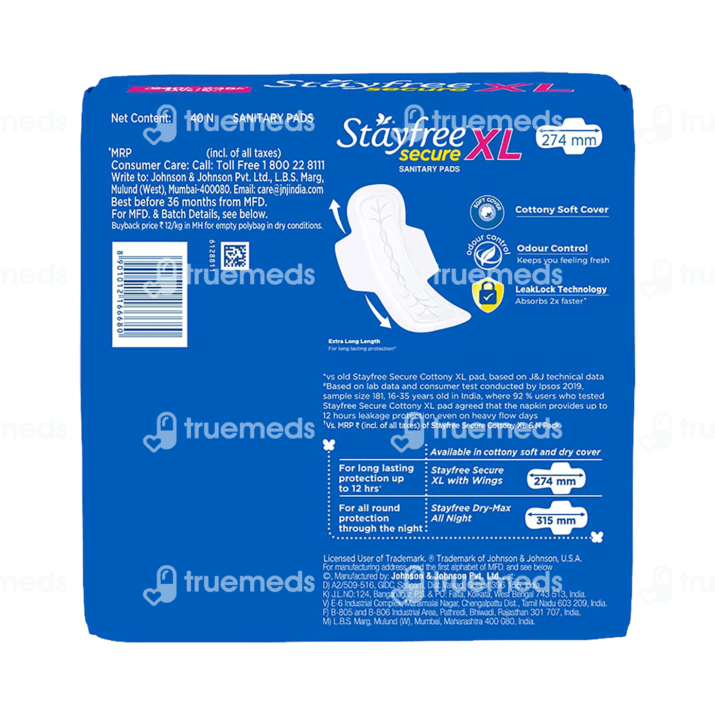 Stayfree Cottony Extra Large With Wings Pads Xl 40 Sanitary Pad - Uses, Side Effects, Dosage ...