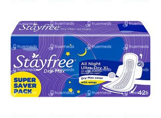 Stayfree Dry Max All Night Ultra Dry 42 Sanitary Pad - Uses, Side ...
