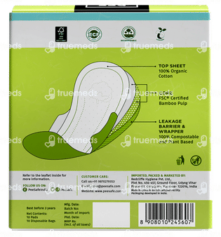 Pee Safe Biodegradable Sanitary Pads Overnight Pack Of 10 - Uses, Side ...
